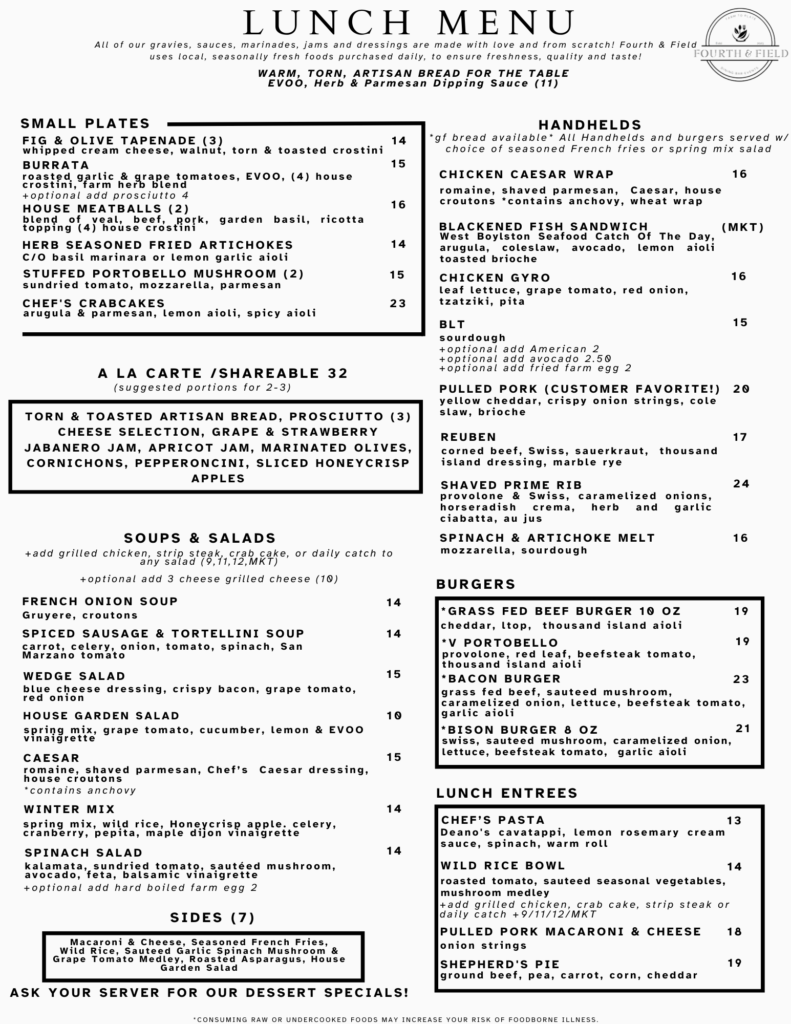 Fourth & Field - Our Menus - Farm Fresh Food - Fourth & Field