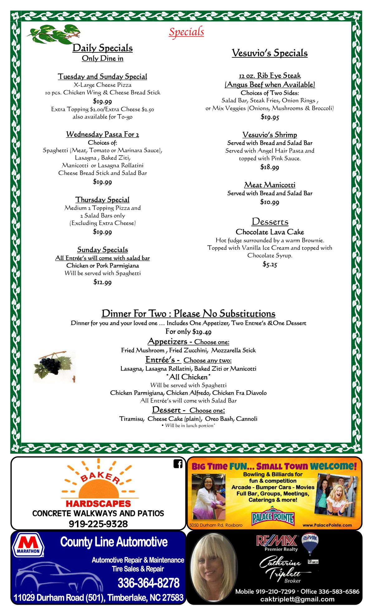 MENU | vesuviositalian - Vesuvio's Italian Restaurant