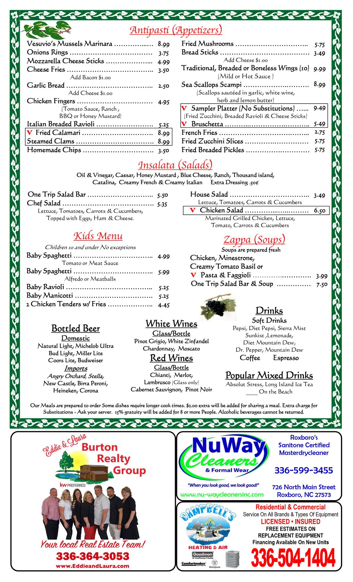 MENU | vesuviositalian - Vesuvio's Italian Restaurant