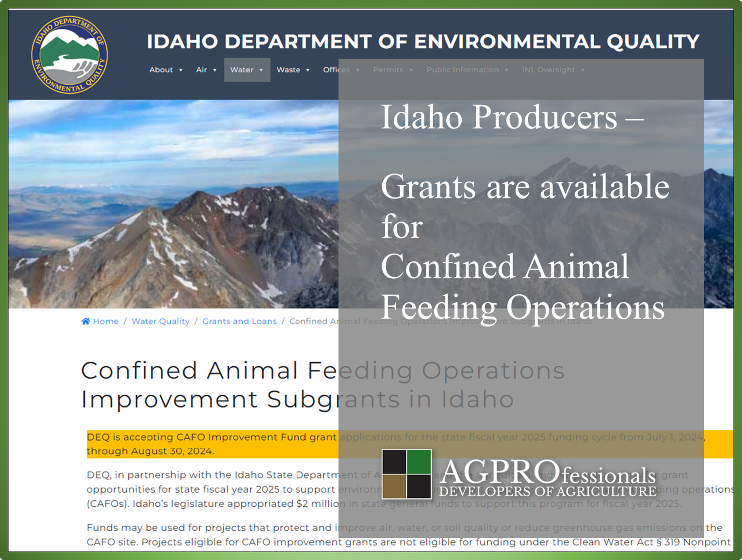 Grants for Confined Animal Feeding Operations in Idaho - AG Professionals